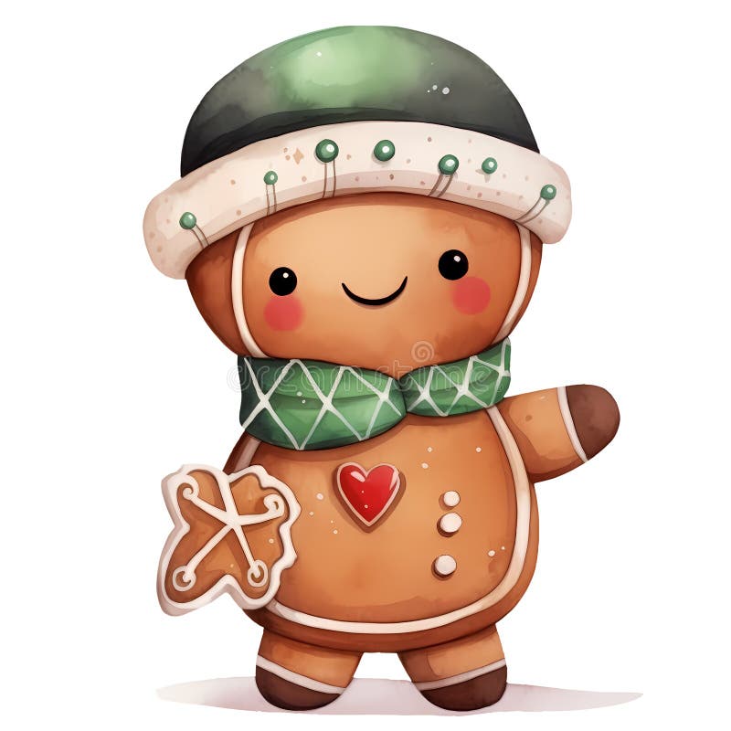 Cute Gingerbread Man Christmas Watercolor Clipart Illustration Ai