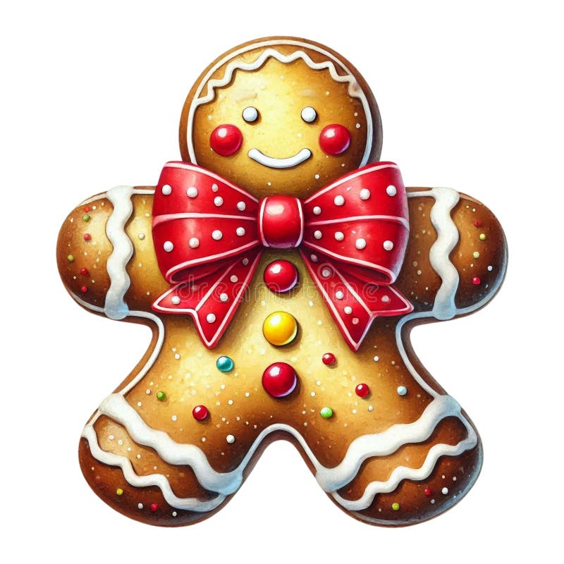 Cute Gingerbread Man with Red Coquette Bow Printable Stock Illustration ...