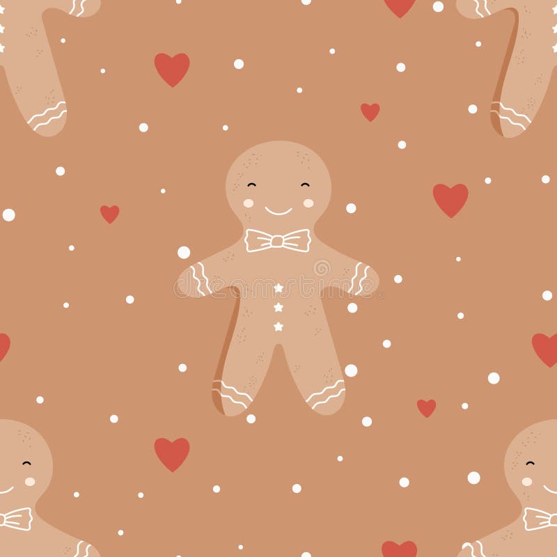Cute Gingerbread Man Seamless Pattern in Scandinavian Style. Vector ...
