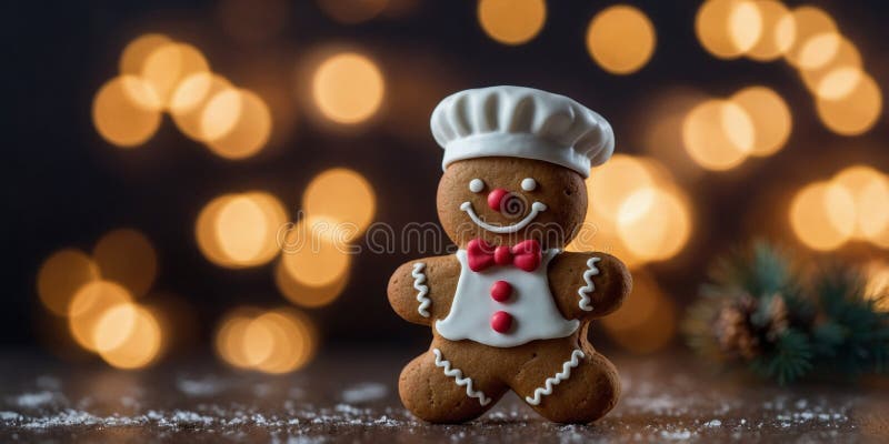 Cute Gingerbread Man Wearing Chef& X27;s Hat Christmas Cookie. Stock ...