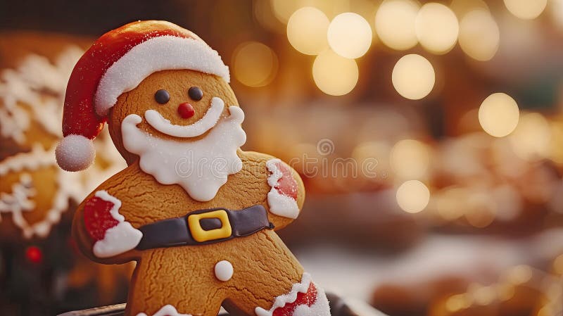 Cute Gingerbread Santa Clause with Copy Space Stock Illustration ...