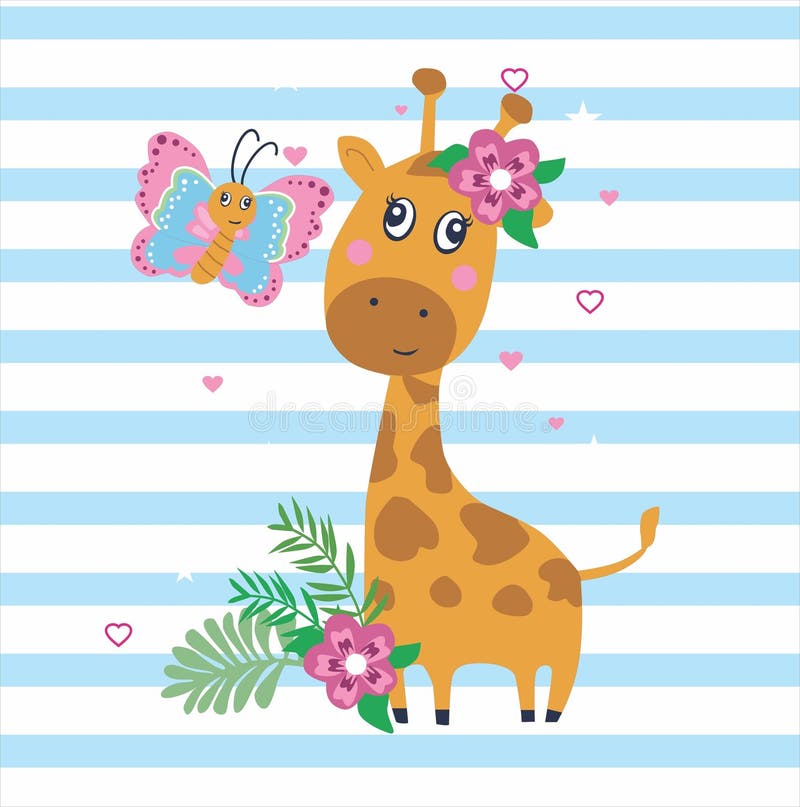 Cute Giraffe with Butterfly Print Vector Art Stock Vector ...