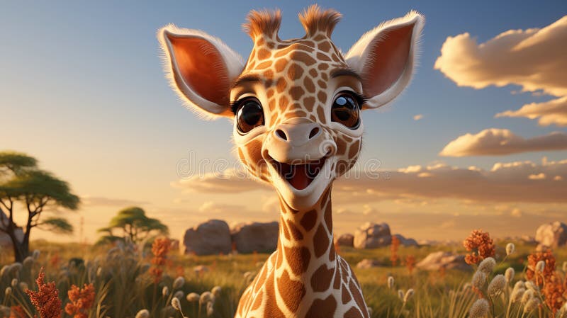 Cute Giraffe Calf on the Plain - 3d Children S Illustration Stock ...