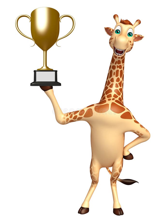 Cute Giraffe Cartoon Character with Winning Cup Stock Illustration ...