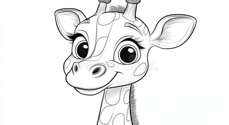 Cute Giraffe Cartoon in Color and Line Art Stock Photo - Image of ...