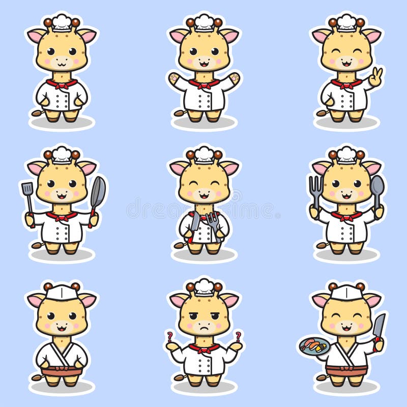 Vector Illustrations of Cute Giraffe Chef Mascot Cartoon Character ...
