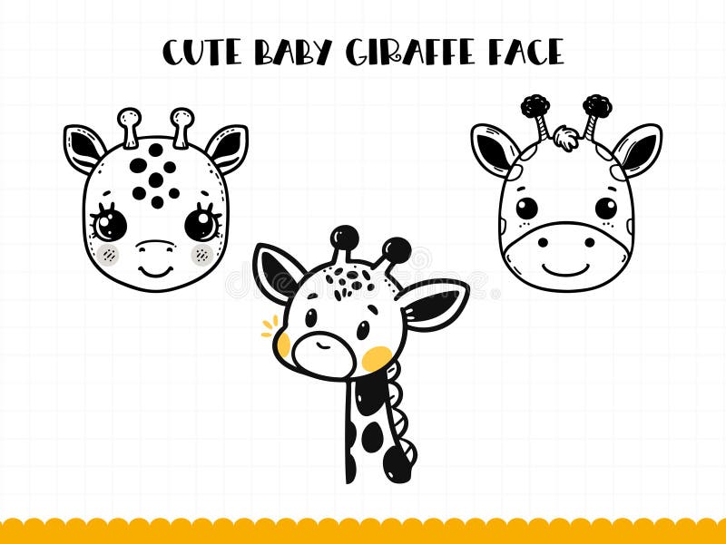 Cute Giraffe Face in Simple Doodle Style Set. Vector Illustration ...