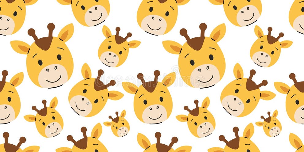 Cute Giraffe Head Seamless Pattern in Flat Cartoon Style, Featuring ...