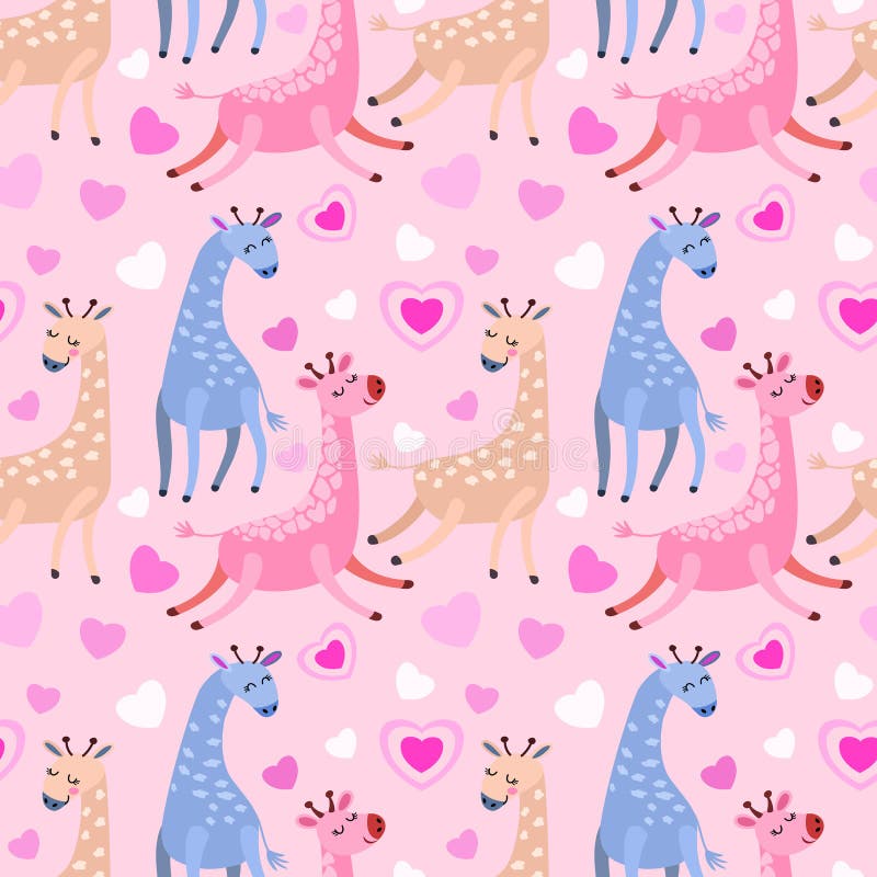 Cute Giraffe with Heart Shape Seamless Pattern. Stock Vector ...