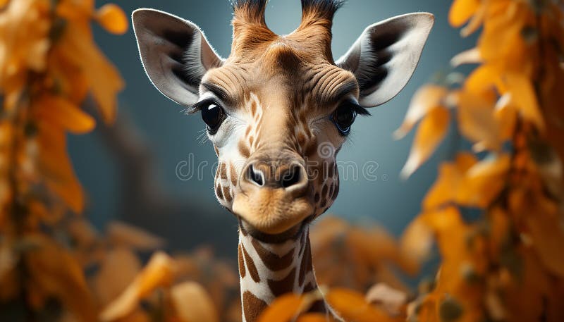 A Cute Giraffe Looking at Camera in the Autumn Forest Generated by AI ...