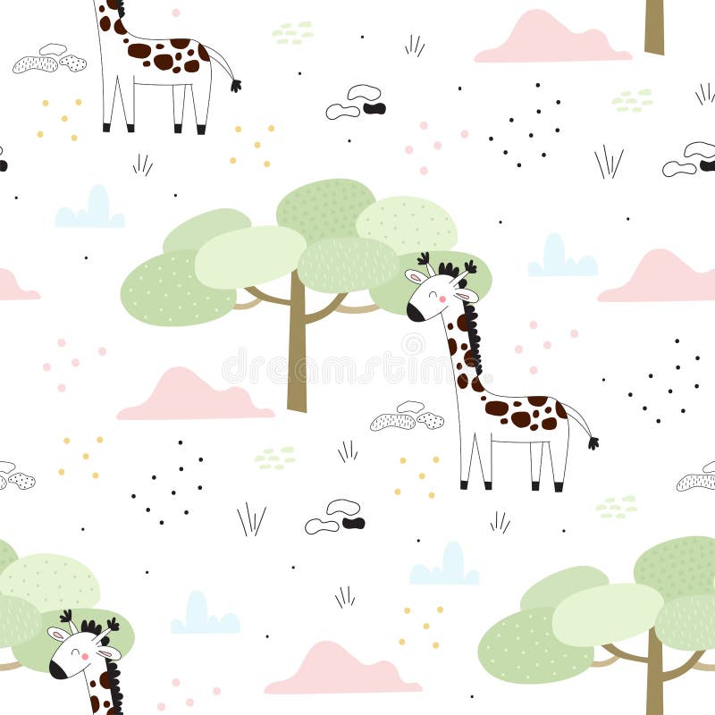 Cute Giraffe Pattern Print for Kids. Seamless Pattern. Stock Vector ...