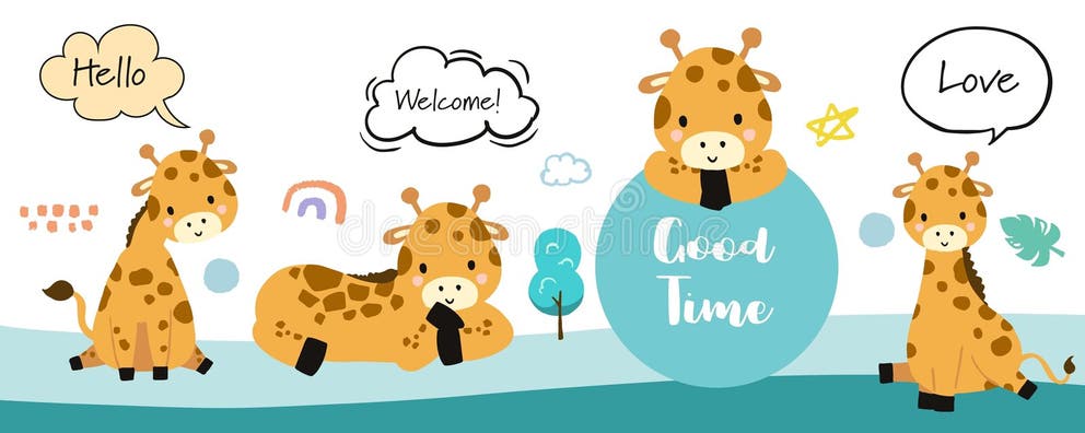 Cute Giraffe Template Banner with Hello,welcome for Horizontal Design ...