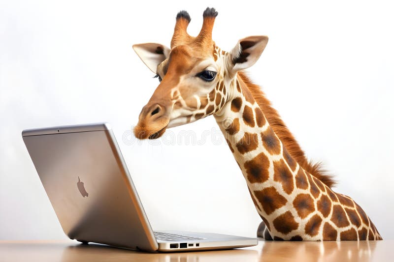 Cute Giraffe Working on Laptop Stock Illustration - Illustration of ...
