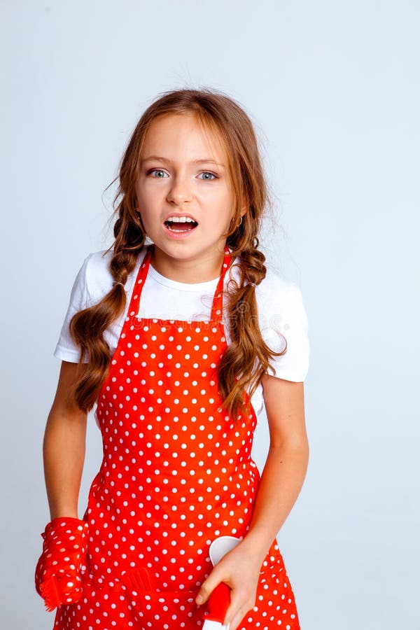 Cute Girl in Apron for Cooking Stock Photo - Image of cute, european ...