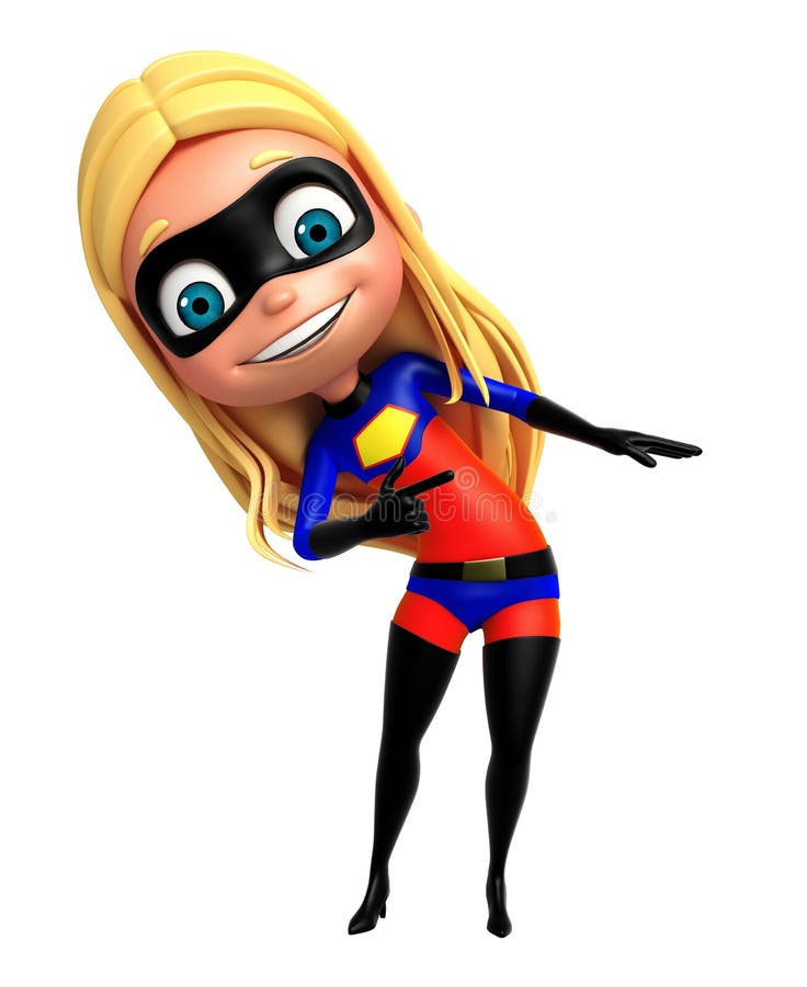 Cute Girl As a Superhero Pointing Pose Stock Illustration ...