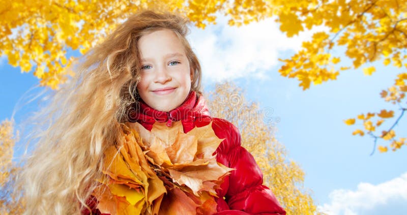 Cute girl at autumn stock photo. Image of clothing, nature - 77099690