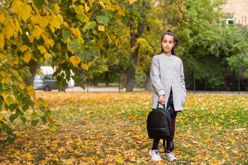 Cute Girl with Backpack Going To School Stock Photo - Image of city ...