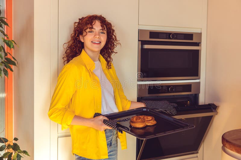 Cute Girl Baking Buns in the Kitchen Stock Image - Image of female ...