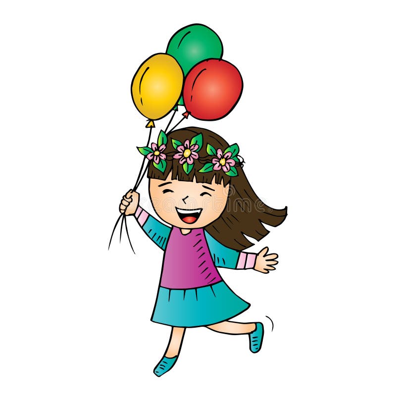 Balloons with Cute girl stock vector. Illustration of bright - 4445905