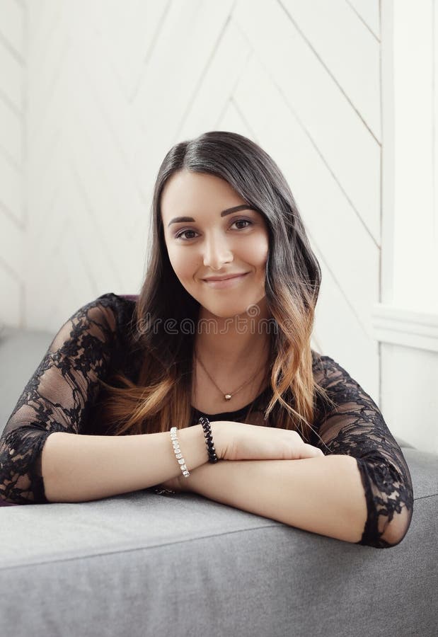 Cute girl stock image. Image of home, girl, brunette - 69343057