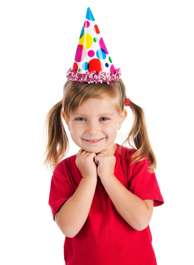 Little Girl with Birthday Hat and Balloons Stock Image - Image of ...