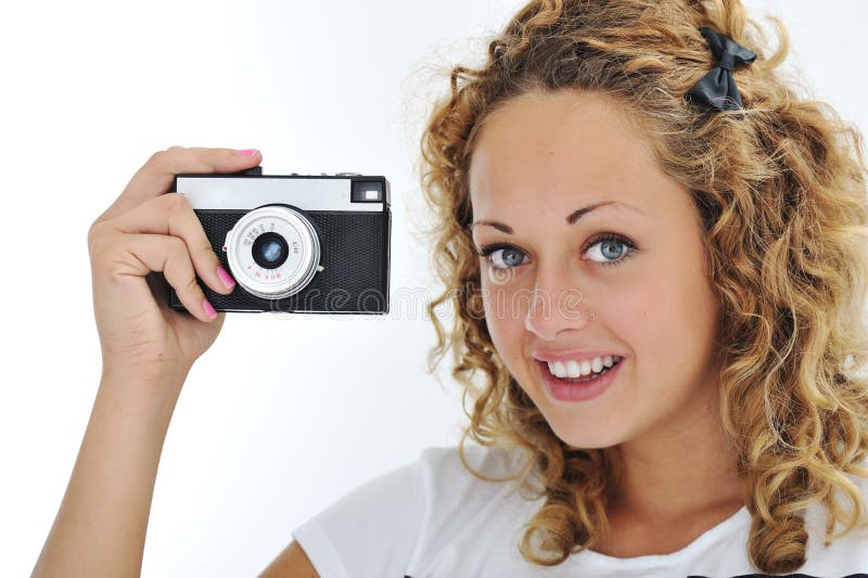 Cute girl with camera stock photo. Image of expression - 29792918