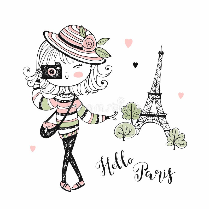 Cute Girl with a Camera in Paris. Travel Stock Illustration ...