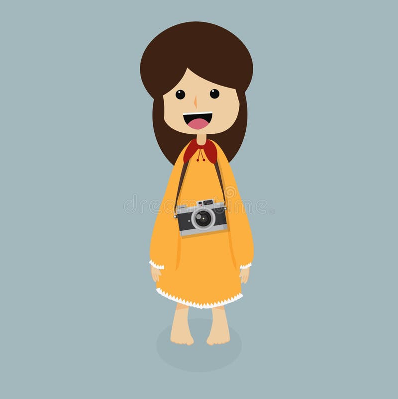 Cute girl with a camera stock vector. Illustration of beauty - 91641752