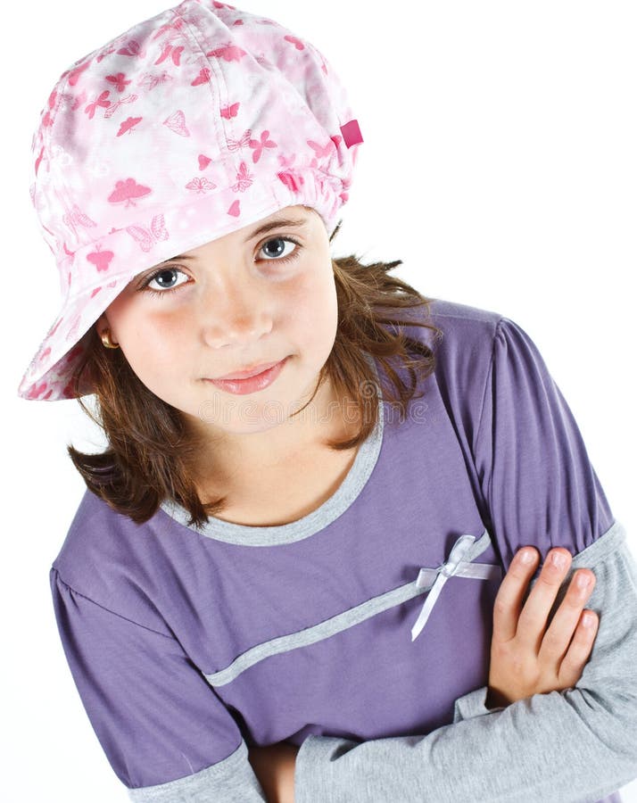 Cute girl with cap stock photo. Image of smile, little - 23387028