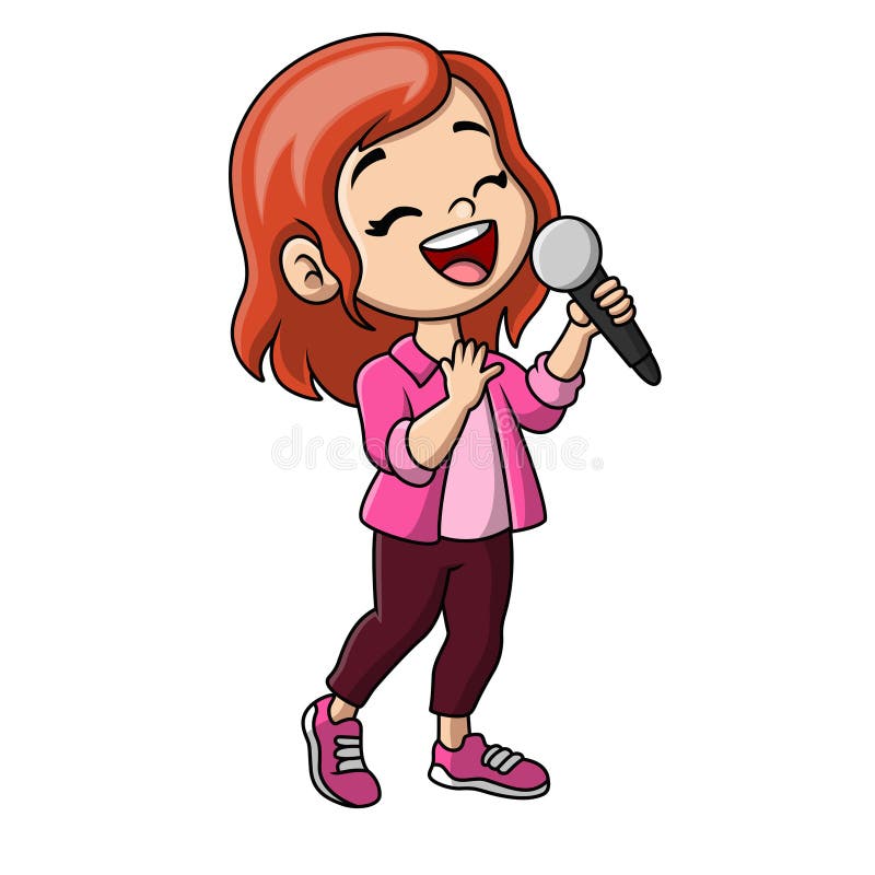 Cute Girl Cartoon is Singing Stock Vector - Illustration of perform ...