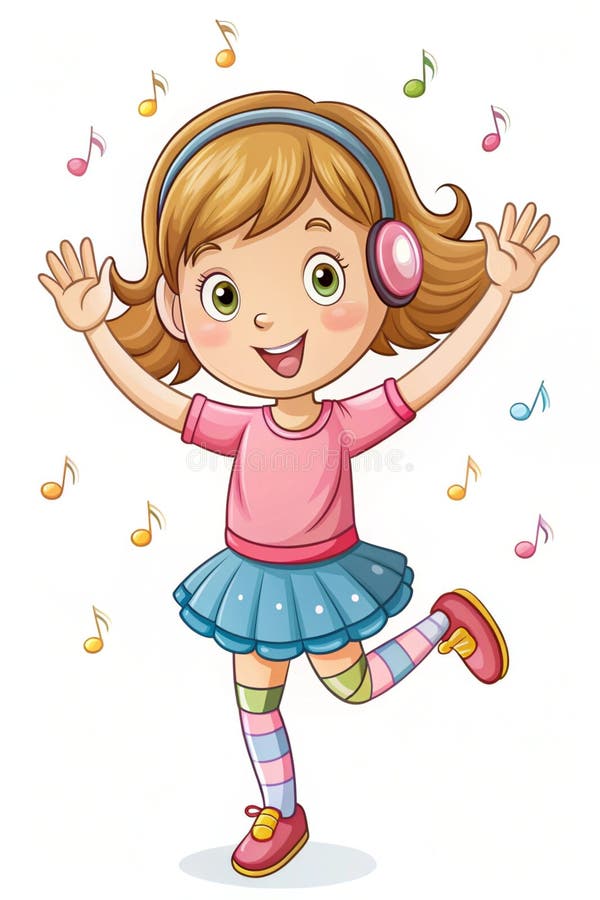 Cute Girl Character Dancing To the Music Stock Illustration ...