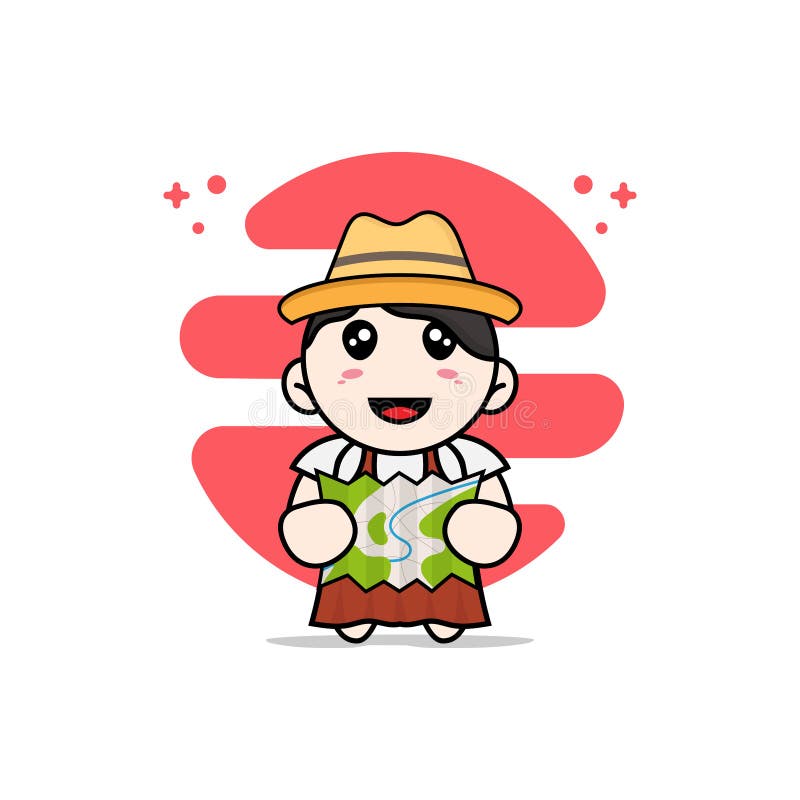 Cute Girl Character Holding Map Stock Vector - Illustration of face ...