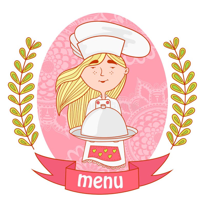 Cute Girl Chef Cook with Dish on the Tray.menu. Stock Vector ...