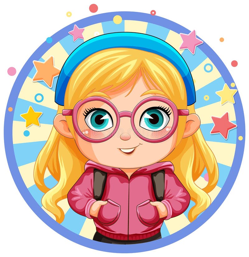 Cute Girl on Circle Sticker Banner Stock Vector - Illustration of hair ...