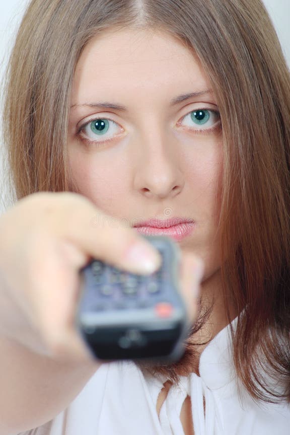 The Cute Girl with a Control Panel Stock Photo - Image of indoors ...