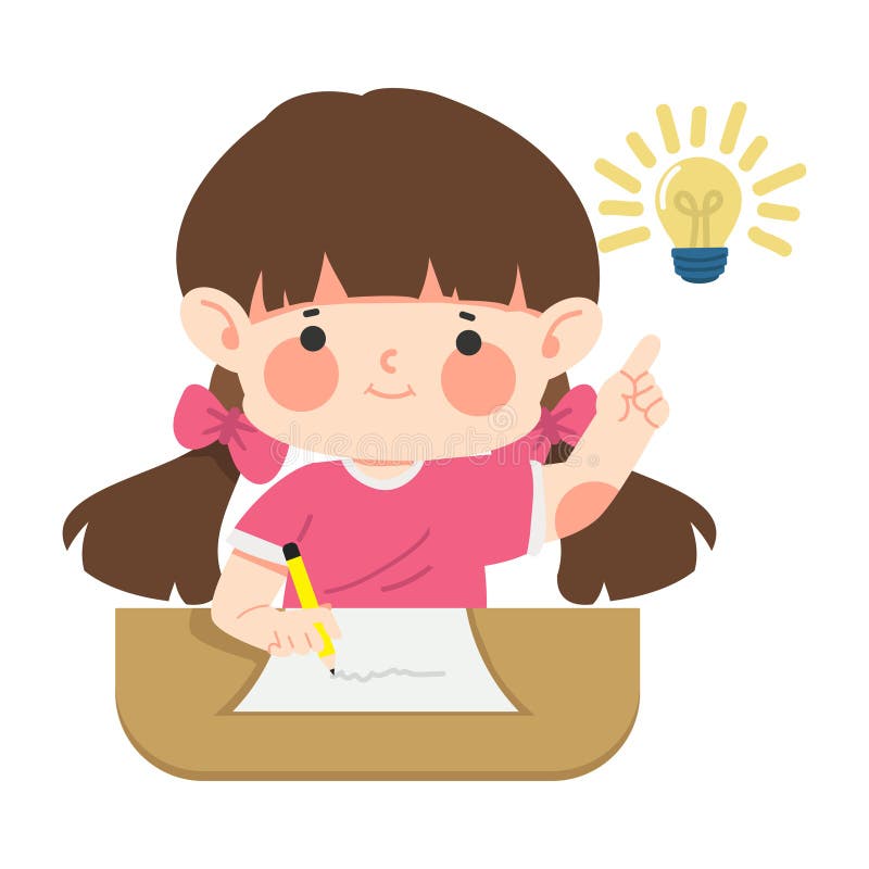Cute Girl Do Homework and Find the Answer Stock Vector - Illustration ...