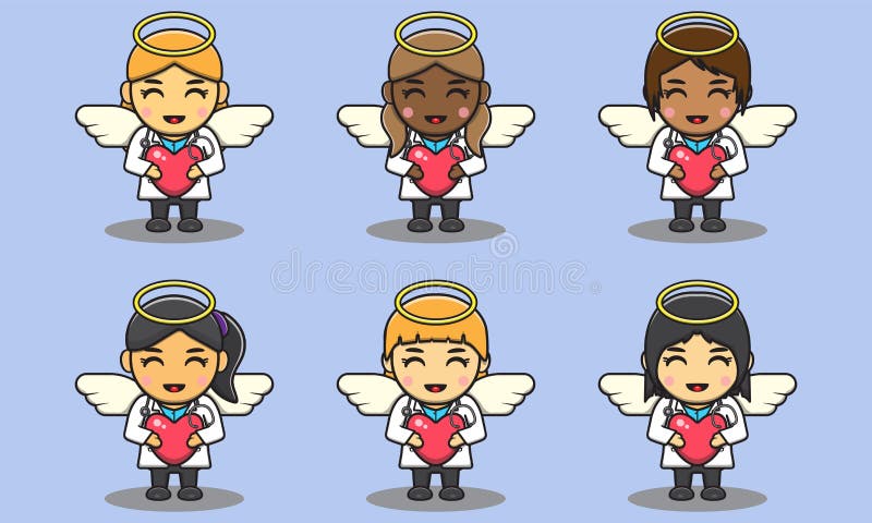 Vector Illustrations of Cute Little Female Doctor Angel with Love ...