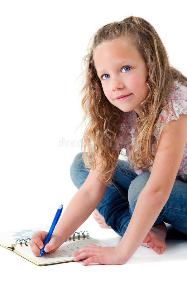 Cute Girl Doing Homework Isolated. Stock Image - Image of schoolgirl ...