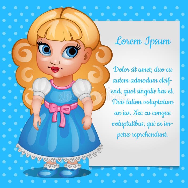 Cute Girl Doll Blonde with the Card for Your Text Stock Illustration ...