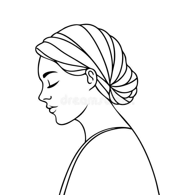 Cute Girl Face Side Profile Line Art Stock Illustration - Illustration ...
