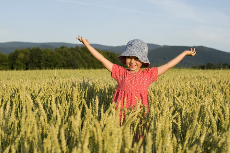Cute girl on field stock photo. Image of arms, girl, agriculture - 5671794
