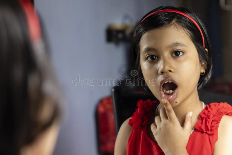 A Cute Girl in Front of Mirror Stock Image - Image of child, caucasian ...