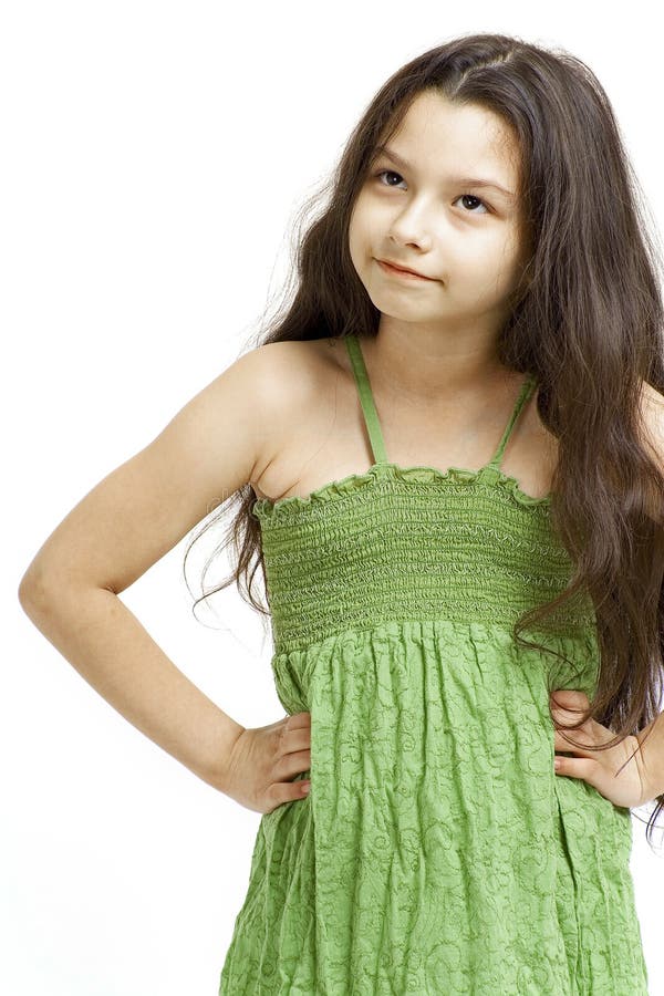 Cute girl in green dress stock image. Image of isolated - 4366983