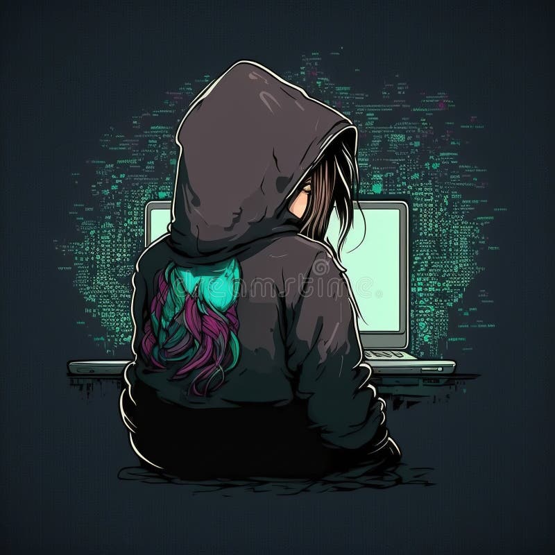 Cute Girl Hacker with Laptop. Avatar in Cartoon Style Stock ... Cute Girl Hacker with Laptop. Avatar in Cartoon Style Stock ...