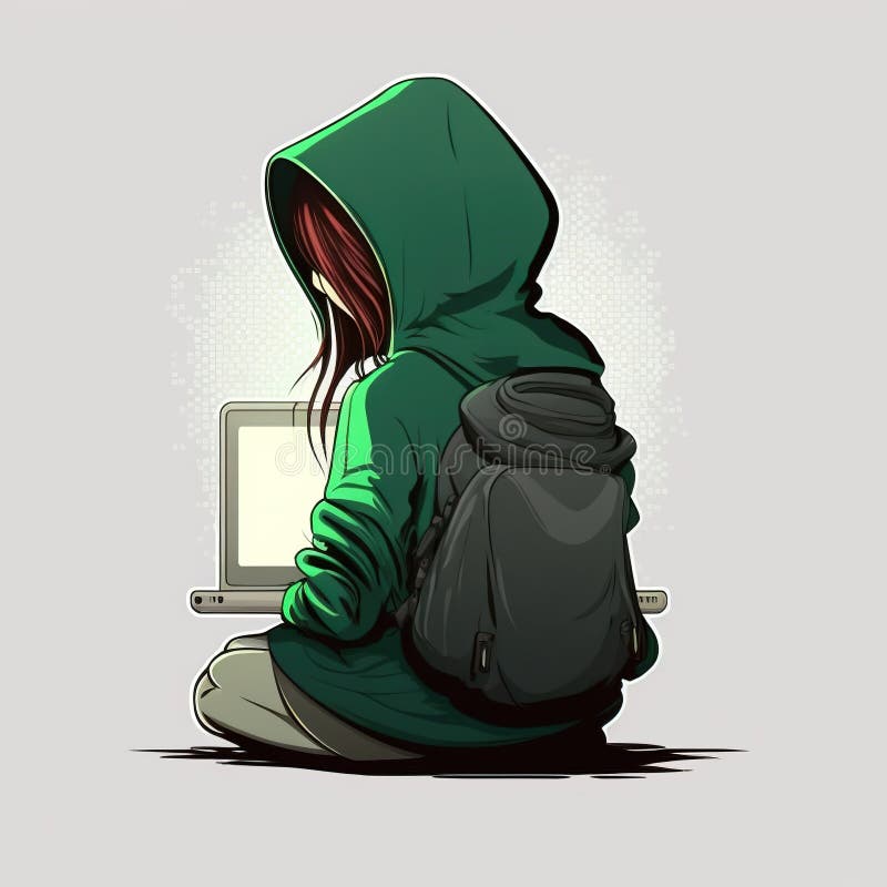 Cute Girl Hacker with Laptop. Avatar in Cartoon Style Stock ... Cute Girl Hacker with Laptop. Avatar in Cartoon Style Stock ...