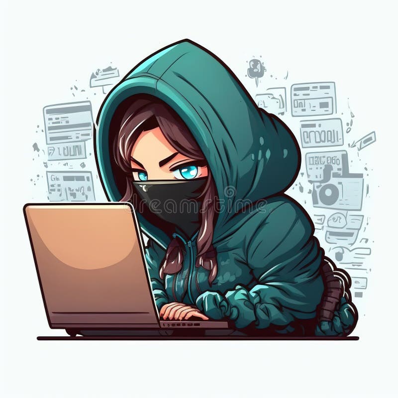 Cute Girl Hacker with Laptop. Avatar in Cartoon Style Stock ... Cute Girl Hacker with Laptop. Avatar in Cartoon Style Stock ...