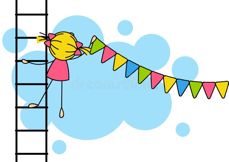 Cute Girl Hanging Party Flags Stock Vector - Illustration of child ...