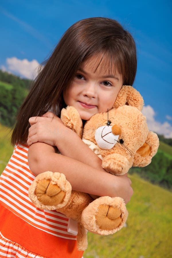 Little Girl with Teddy Bear Stock Image - Image of room, caucasian ...