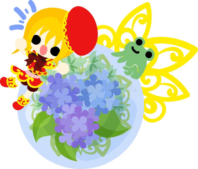 A cute girl and hydrangeas stock vector. Illustration of frog - 92291737