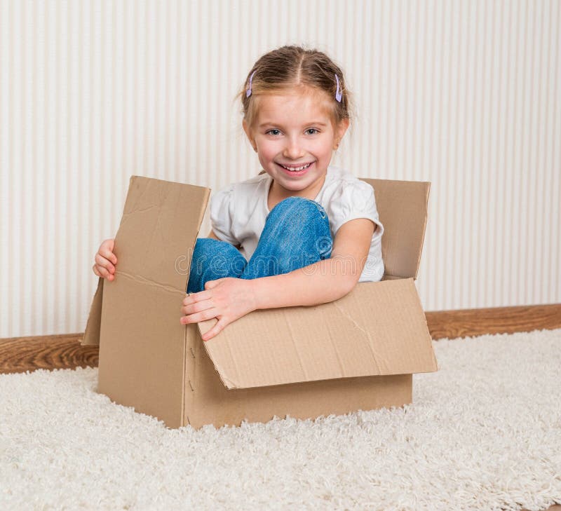 Girl inside a box stock image. Image of cheerful, little - 29593779